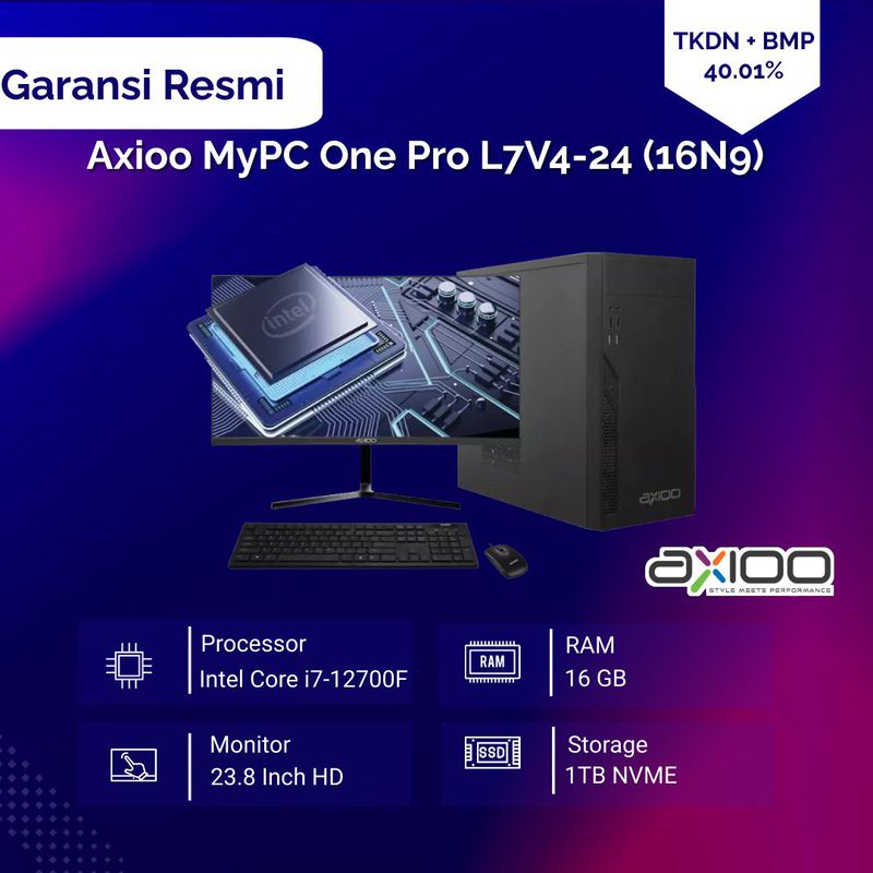 PC AIO Axioo MyPC One Pro L7V4-24 (16N9) VGA GTX1650-4GB i7 16GB 1TB 23.8" HD - TKDN RESMI