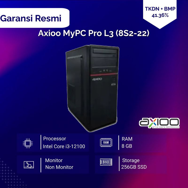 PC Desktop Axioo MyPC Pro L3 (8S2-22) i3 8GB Non Monitor - TKDN RESMI