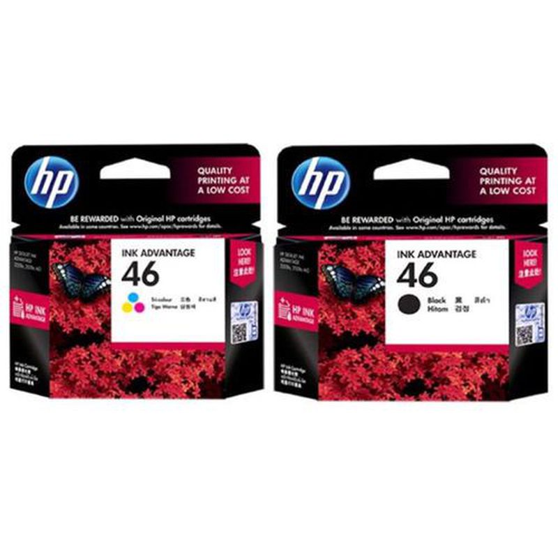HP 46 Black & 46 Tri-Color Original Ink / Tinta Advantage Cartridge ...