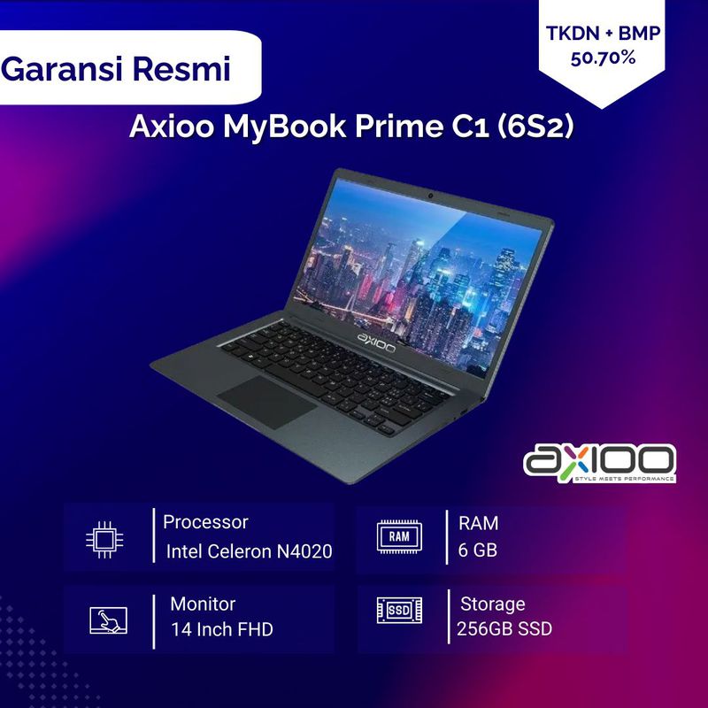 Laptop Axioo MyBook Prime C1 (6S2) N4020 6GB 256GB 14" HD - TKDN RESMI