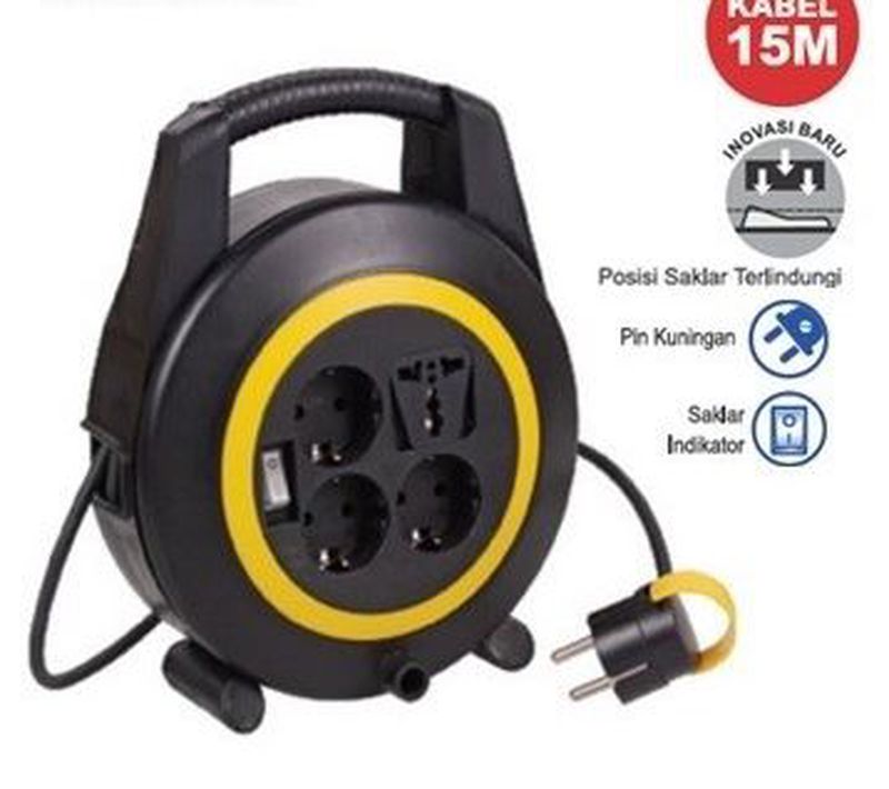 YUNIOR LY-117SK Kabel Roll Box Turbo 4 Lubang + Saklar 15M LY-117 SK