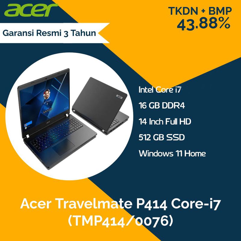 Laptop Acer Travelmate P414 (TMP414/0076) i7 16GB 512GB - TKDN RESMI