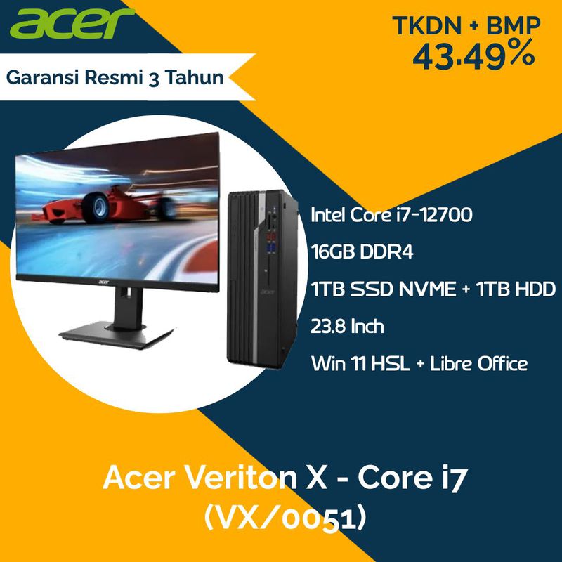 PC Desktop Acer Veriton X (VX/0051) i7-12700 16GB 1TB+1TB - TKDN RESMI