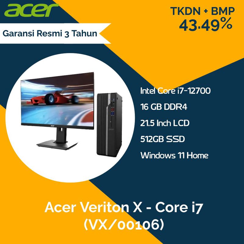 PC Desktop Acer Veriton X (VX/00106) i7-12700 16GB 512GB - TKDN RESMI