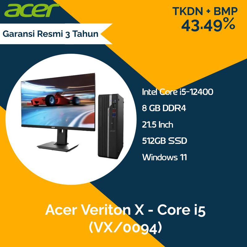 PC Desktop Acer Veriton X (VX/0094) i5-12400 8GB 512GB - TKDN RESMI
