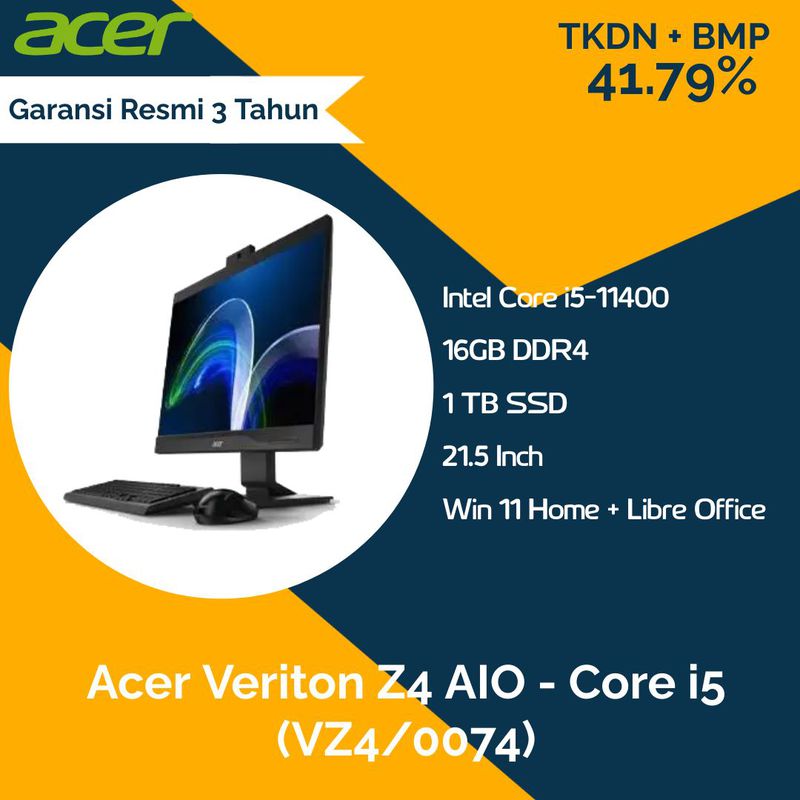 PC AIO Acer Veriton Z4 (VZ4/0074) i5-11400 16GB 1TB - TKDN RESMI