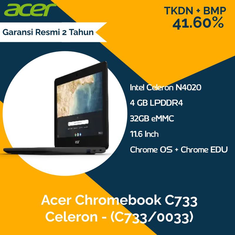 Laptop Acer Chromebook C733/0033 Celeron N4020 4GB 32GB - TKDN RESMI