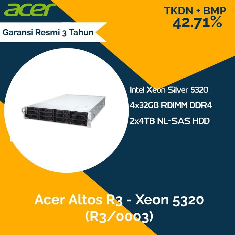 Server Rack Acer Altos R3 - Intel Xeon Silver 5320 (R3/0003) - TKDN RESMI