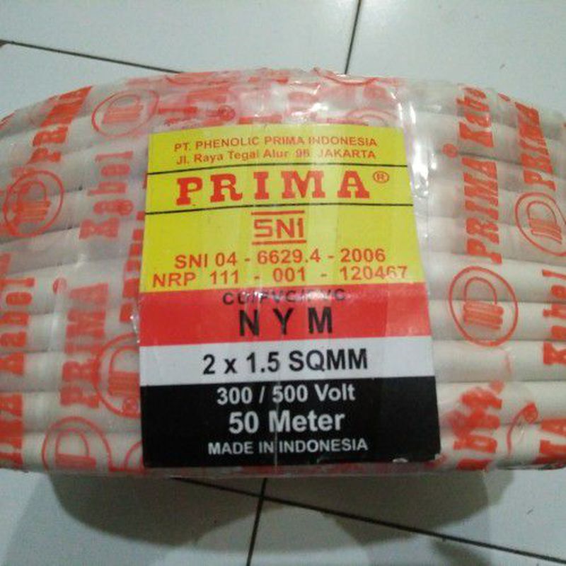 Prima Kabel Prima sni 2x1,5 SQMM 300/500 Volt 50 Meter PERMETER