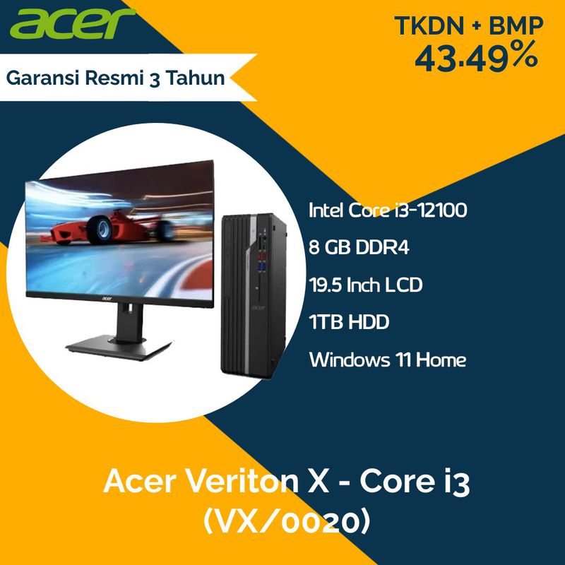 PC Desktop Acer Veriton X (VX-0020) i3-12100 8GB 1TB - TKDN RESMI