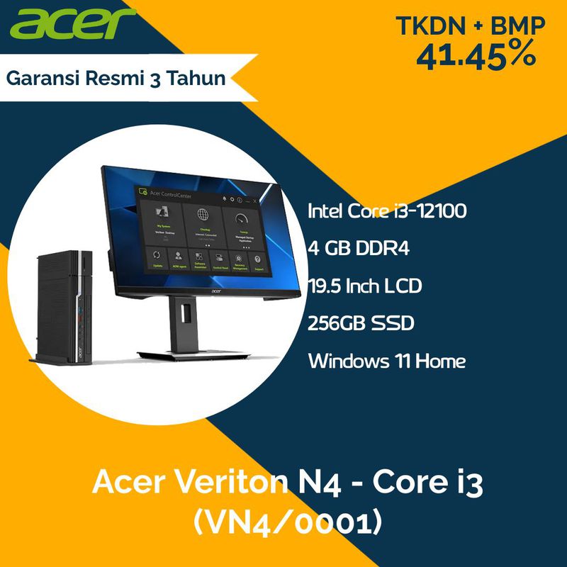 PC Desktop Acer Veriton N4 (VN4-0001) i3-12100 4GB 256GB - TKDN RESMI
