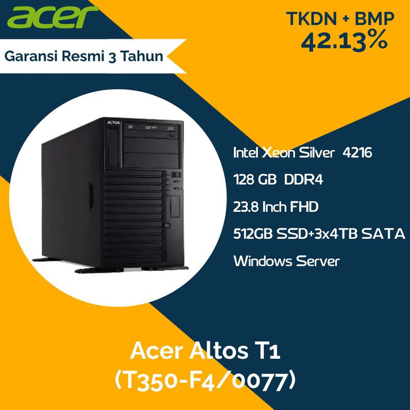 Server Acer Altos T1 (T350-F4/0077) Intel Xeon 128GB 512GB - TKDN RESMI