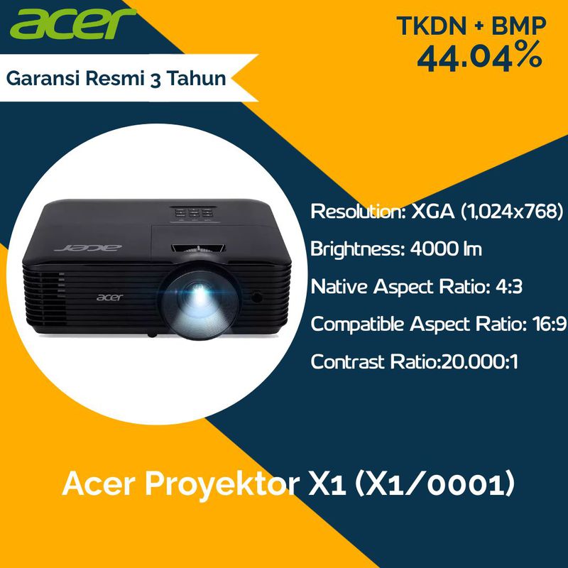Projector Acer X1 (X1/0001) 4000 Lumens - TKDN RESMI