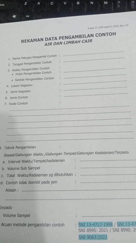 Rekaman Data Pengambilan Contoh Air dan Limbah Cair