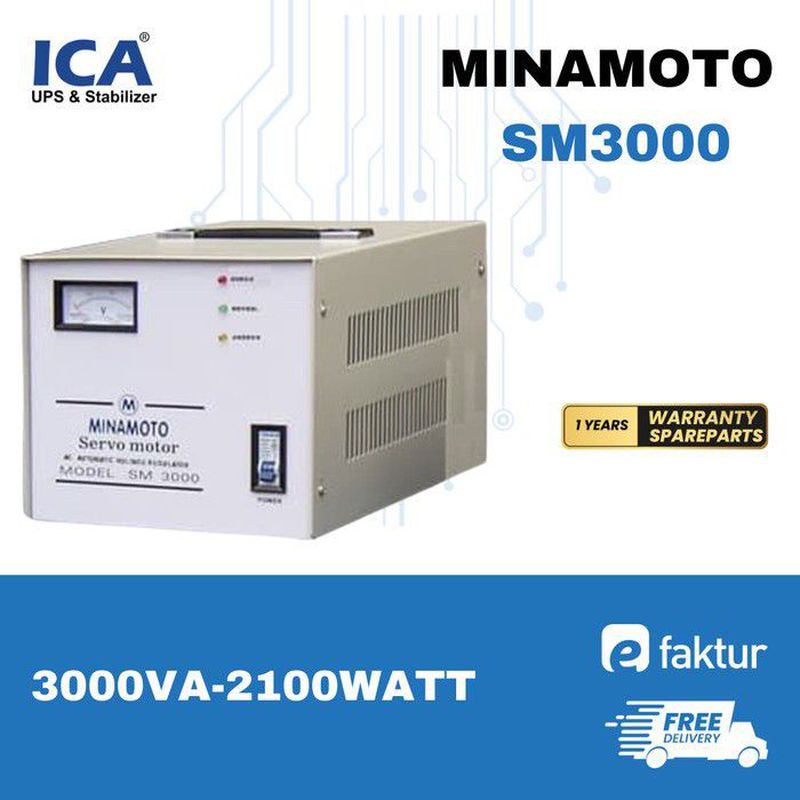 STABILIZER MINAMOTO SM-3000 SM3000 / 3000VA 2100WATT SERVOMOTOR ...