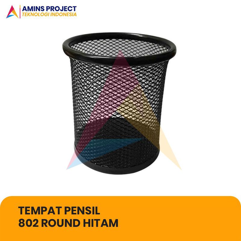 PEN STAND / TEMPAT PENSIL JARING 802 ROUND HITAM (1 PCS) MURAH