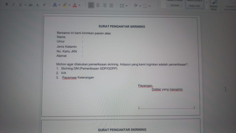 FORM PENGANTAR PAP SMEAR