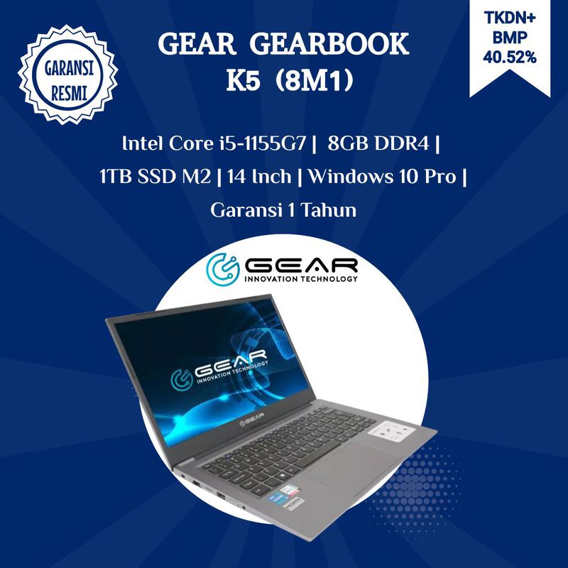 Laptop Gear Book K5 (8M1) i5-1135G7 8GB 1TB - TKDN RESMI