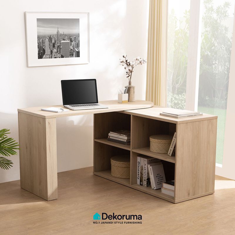 Dekoruma Heim Studio KARU Meja Belajar Swivel dengan Rak Penyimpanan