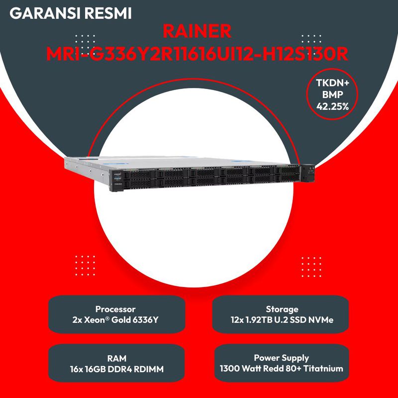 Rackmount 1U Server Rainer MRI-G336Y2R11616UI12-H12S130R - TKDN RESMI