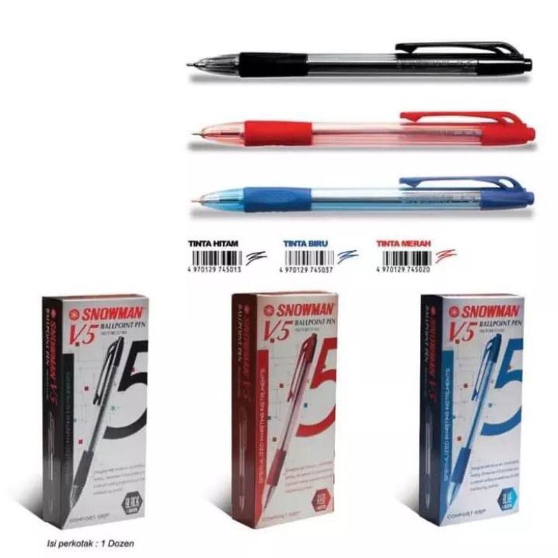 Pulpen / Bolpen / Ballpoint Snowman V5 Hitam, Merah, Biru 0.7 mm