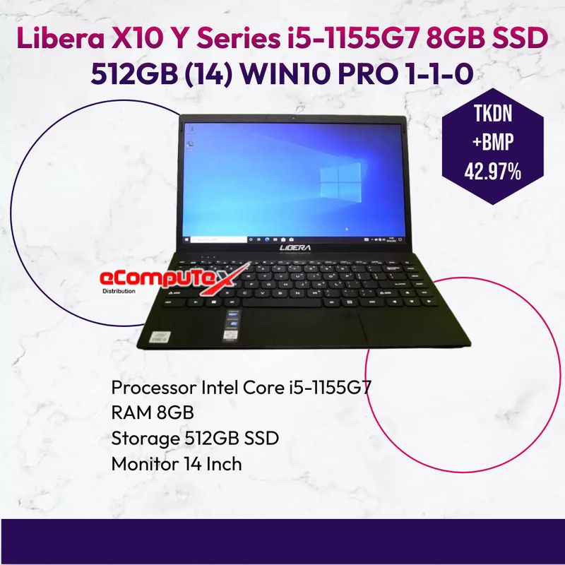 Laptop Libera X10 Y Series i5-1155G7 8GB SSD 512GB (14) W10 PRO 1-1-0 ...