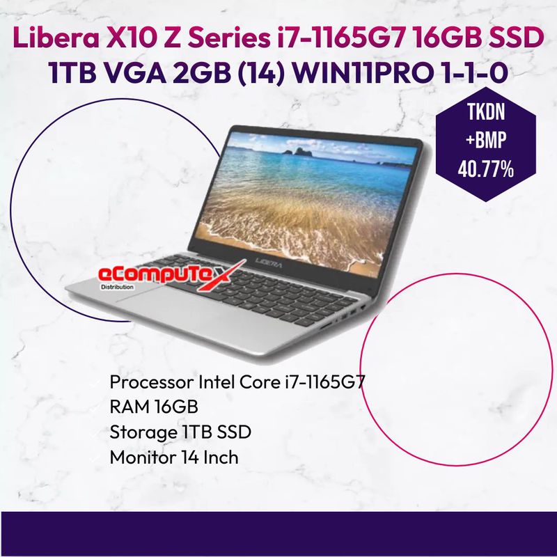 Laptop Libera X10 Z Series I7-1165G7 16GB SSD 1TB VGA 2GB (14) W11PRo 1 ...