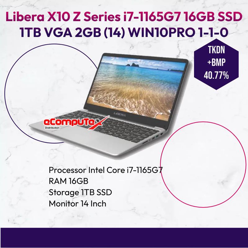 Laptop Libera X10 Z Series I7-1165G7 16GB SSD 1TB VGA 2GB (14) W10Pro 1 ...