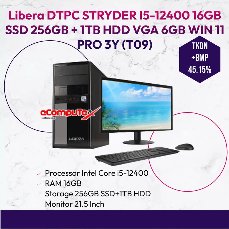 PC Desktop Libera Stryder I5-12400 16GB SSD 256GB + 1TB HDD VGA 6GB WIN ...