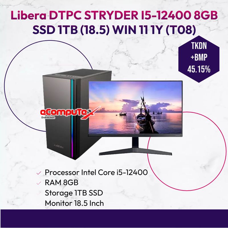 PC Desktop Libera Stryder I5-12400 8GB SSD 1TB (18.5) WIN 11 1Y (T08 ...