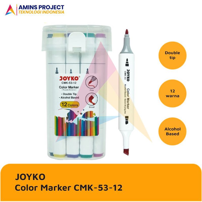 COLOR MARKER / SPIDOL WARNA JOYKO DUAL TIP CMK-53-12 (12 WARNA) MURAH