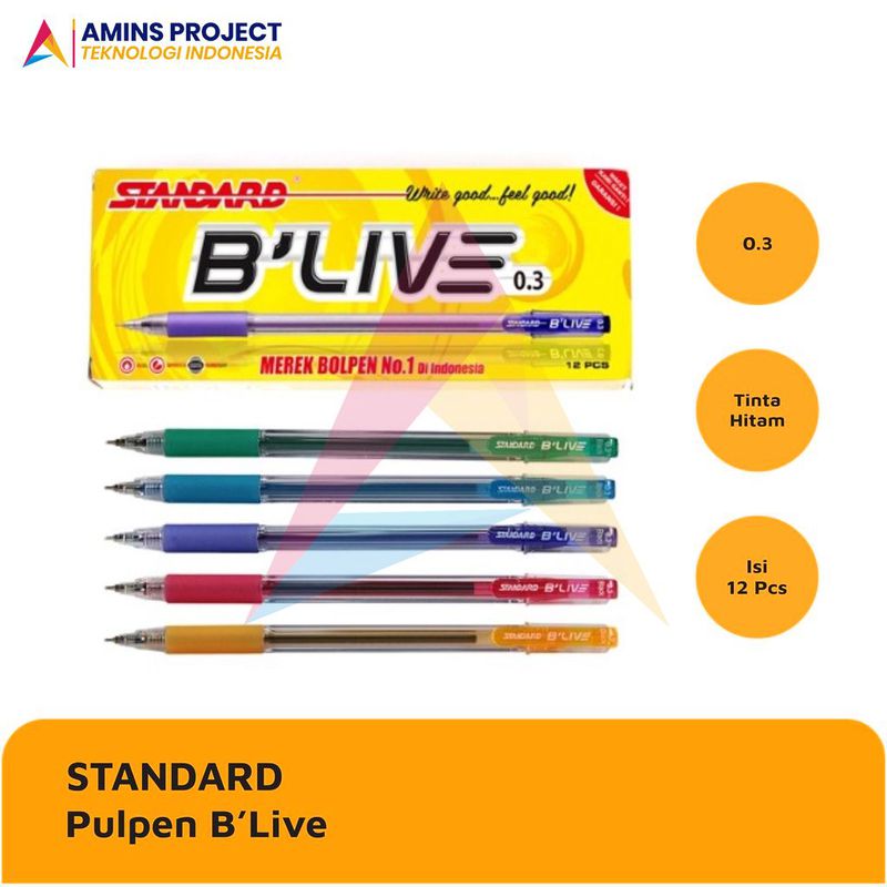 BOLPEN / BALLPOINT / PULPEN STANDARD B'LIVE 0.3 (1 PAK) MURAH