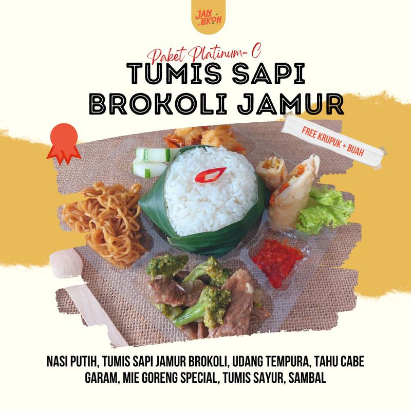 Nasi Box Paket Platinum - Tumis Sapi Brokoli Jamur
