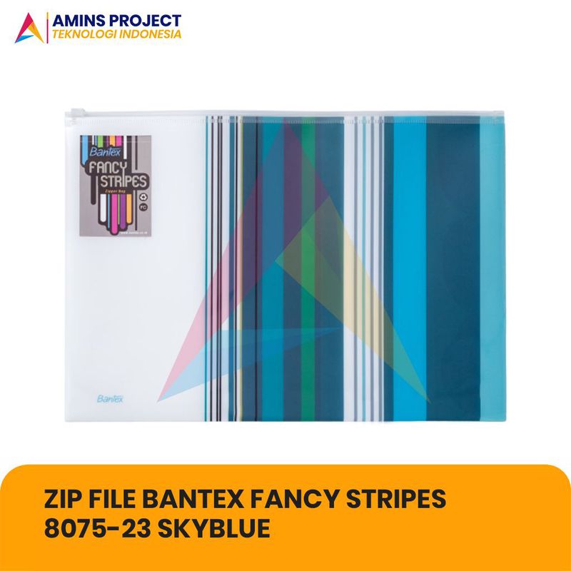 ZIP FILE BANTEX FANCY STRIPES ZIPPER BAG FOLIO 8075-23 SKYBLUE