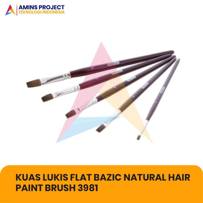 KUAS / KUAS LUKIS FLAT BAZIC NATURAL HAIR PAINT BRUSH 3981 (1 SET )