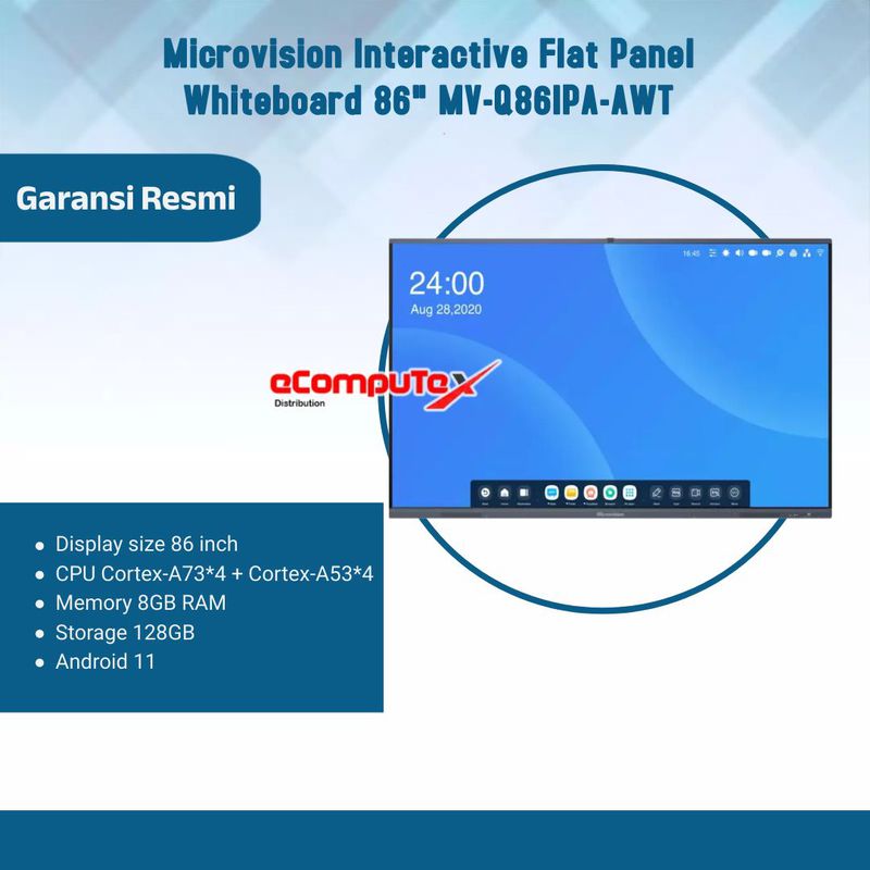 Microvision Interactive Flat Panel Whiteboard 86" MV-Q86IPA-AWT - GARANSI RESMI