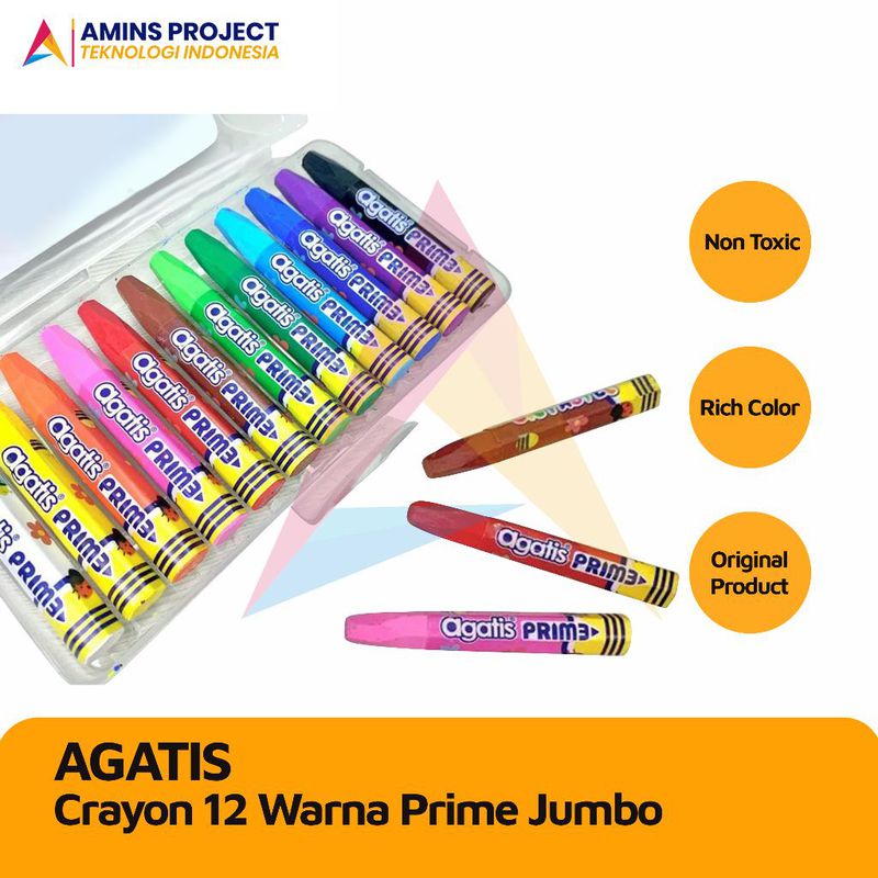 CRAYON / OIL PASTEL AGATIS ISI 12 WARNA PRIME JUMBO