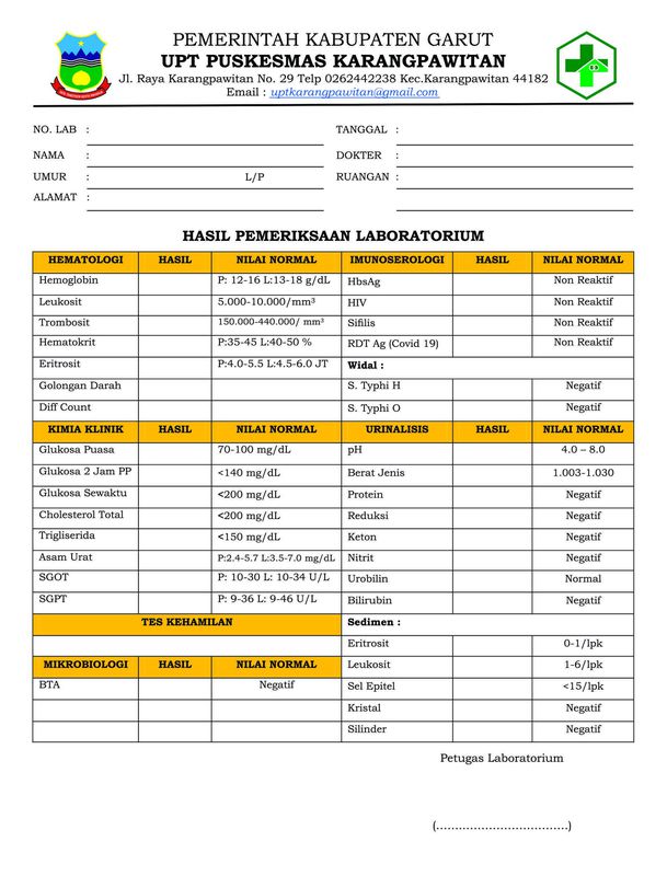 Formulir Pemeriksaan LAB