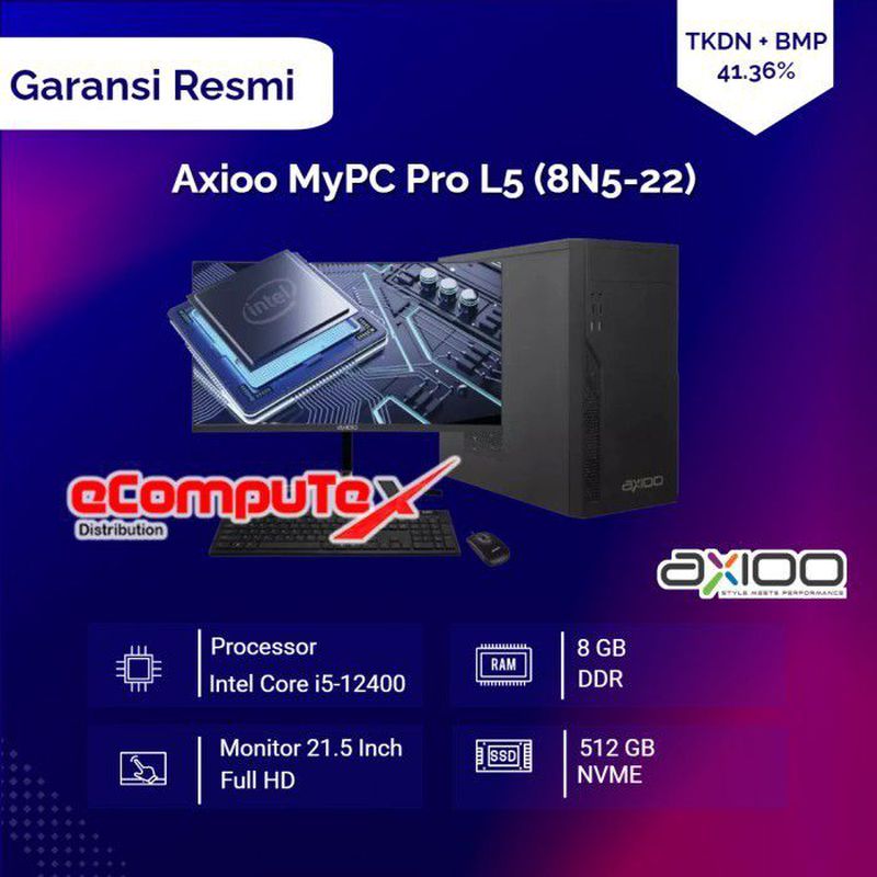 PC AIO Axioo MyPC Pro L5 (8N5-22-3) i5-12400 8GB 512GB - TKDN RESMI