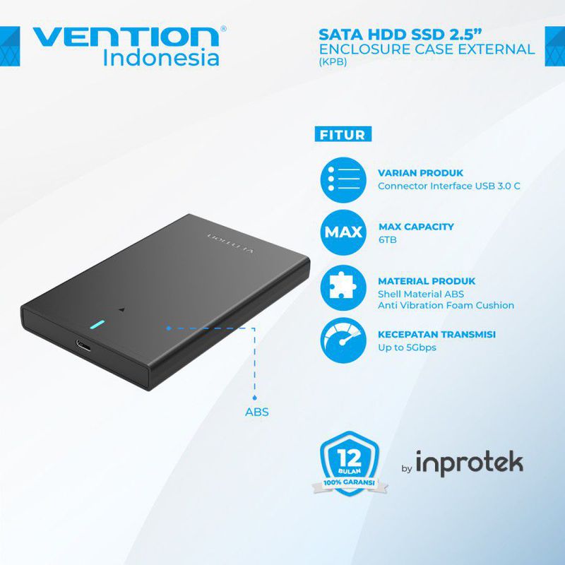 Vention SATA HDD SSD 2.5" Enclosure Case External - SATA - USB-C