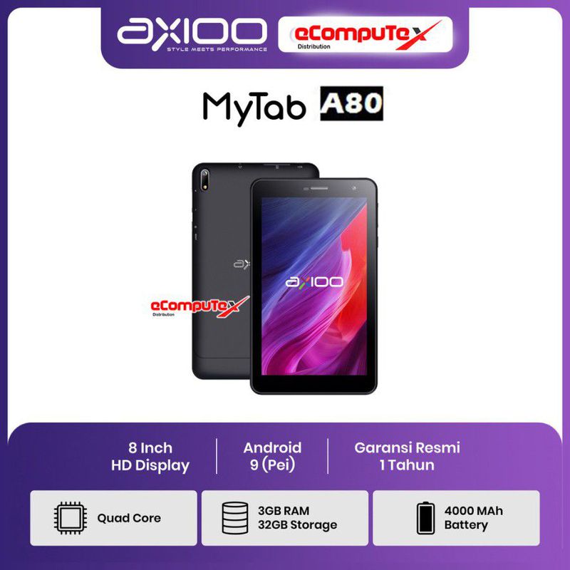 Axioo MyTab A80 Quad core 3GB 32GB 8 Inch Android 9.0 TKDN Resmi