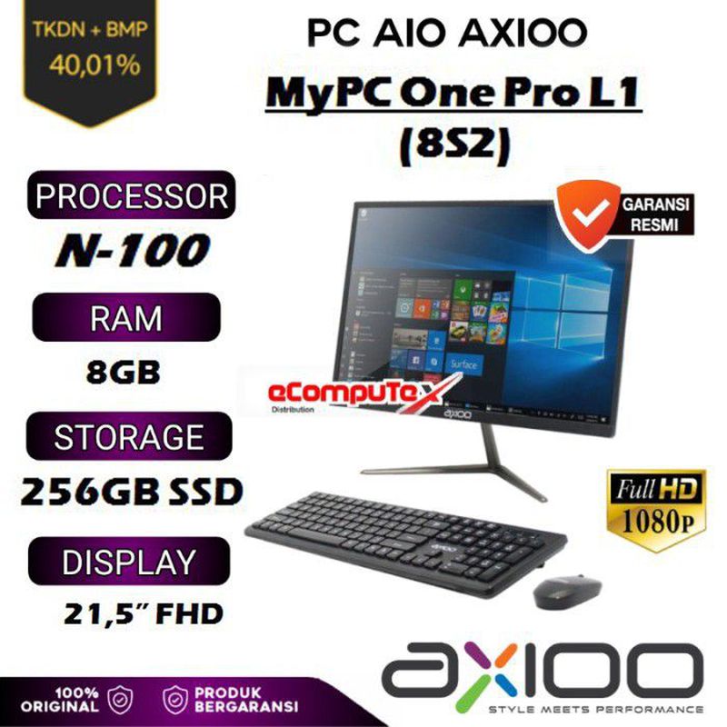 PC AIO Axioo MyPC One Pro L1 (8S2) N-100 8GB 256GB SSD TKDN - Resmi