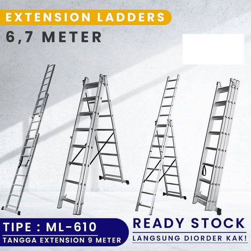 Tangga Alumunium Extention 9 Meter, Lipat Multipurpose