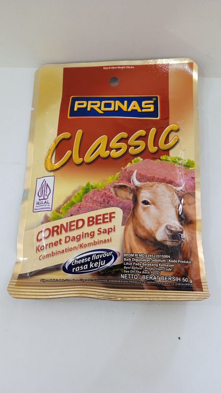 pronas classic corned beef rasa keju 50g