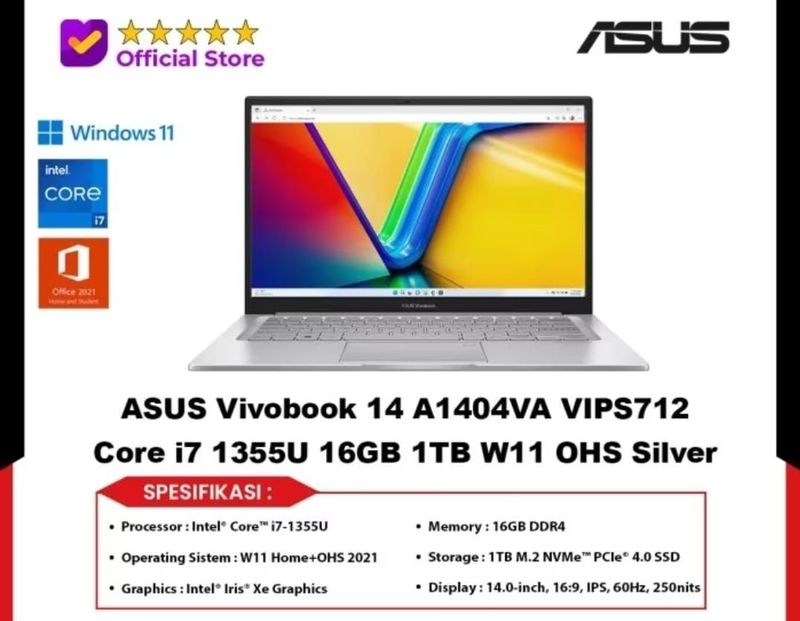 LAPTOP INTEL CORE I7 1355U ASUS VIVOBOOK 14 A1404VA VIPS712