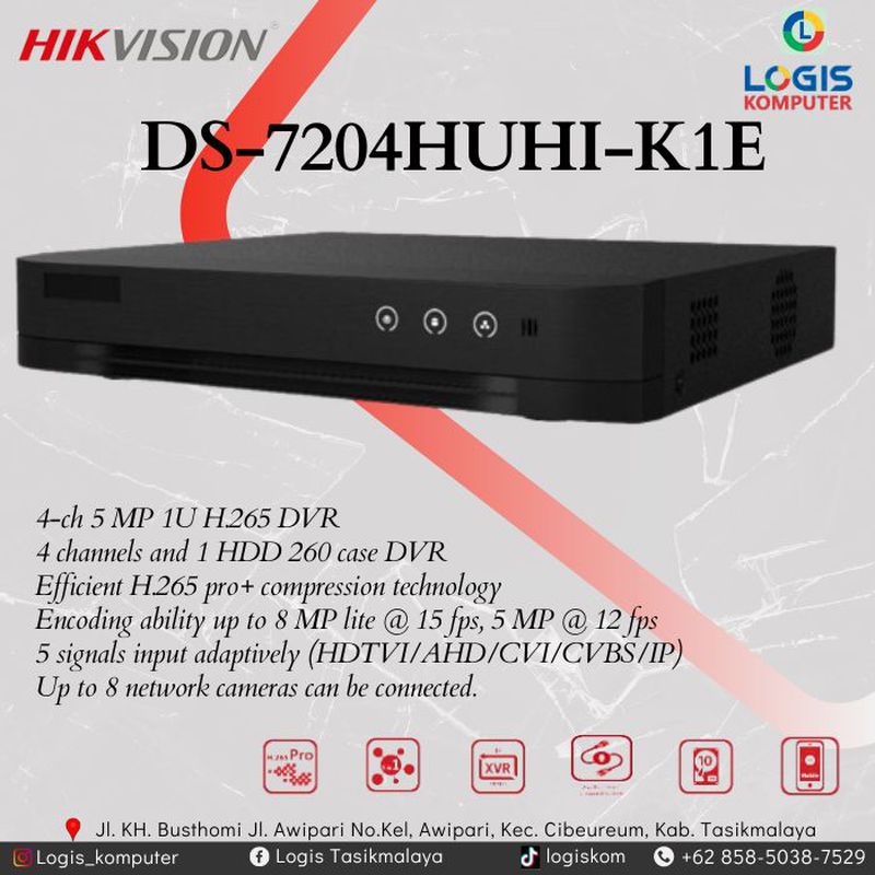 DVR Hikvision DS-7204HUHI-K1/E 4-ch 5 MP 1U H.265 DVR