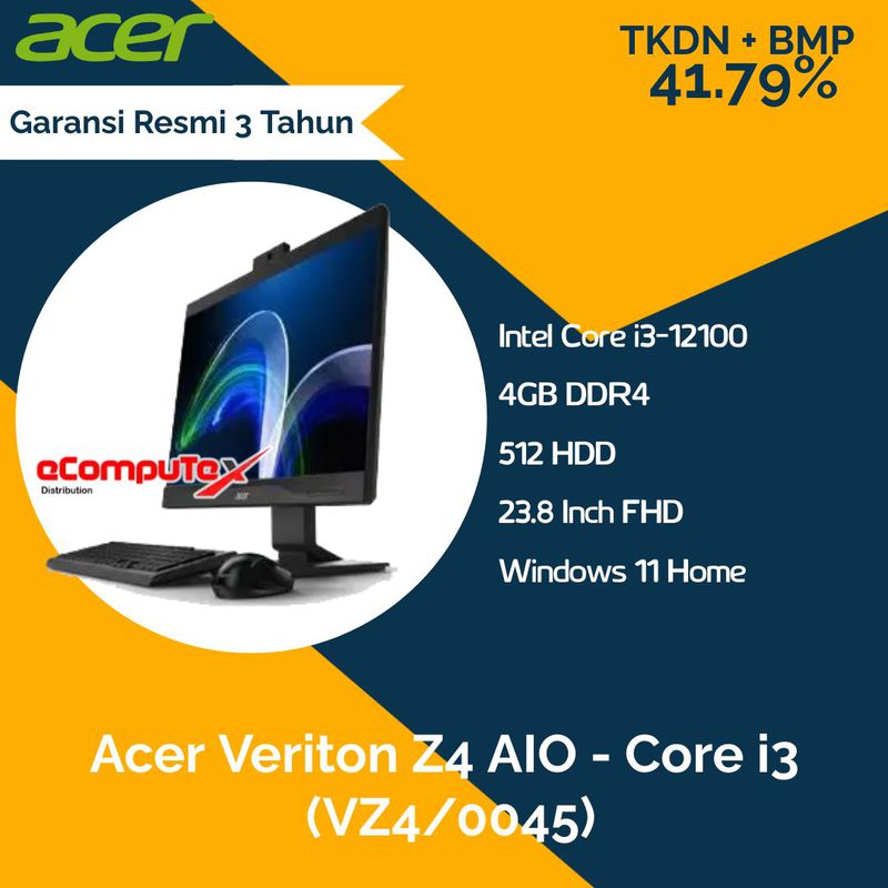 PC AIO Acer Veriton Z4 (VZ4/0045) i3-12100 4GB 512GB - TKDN RESMI