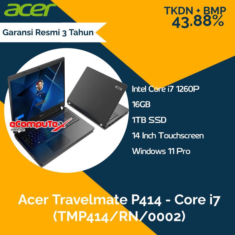 Laptop Acer Travelmate P414 (TMP414/RN/0002) i7 16GB 1TB - TKDN RESMI