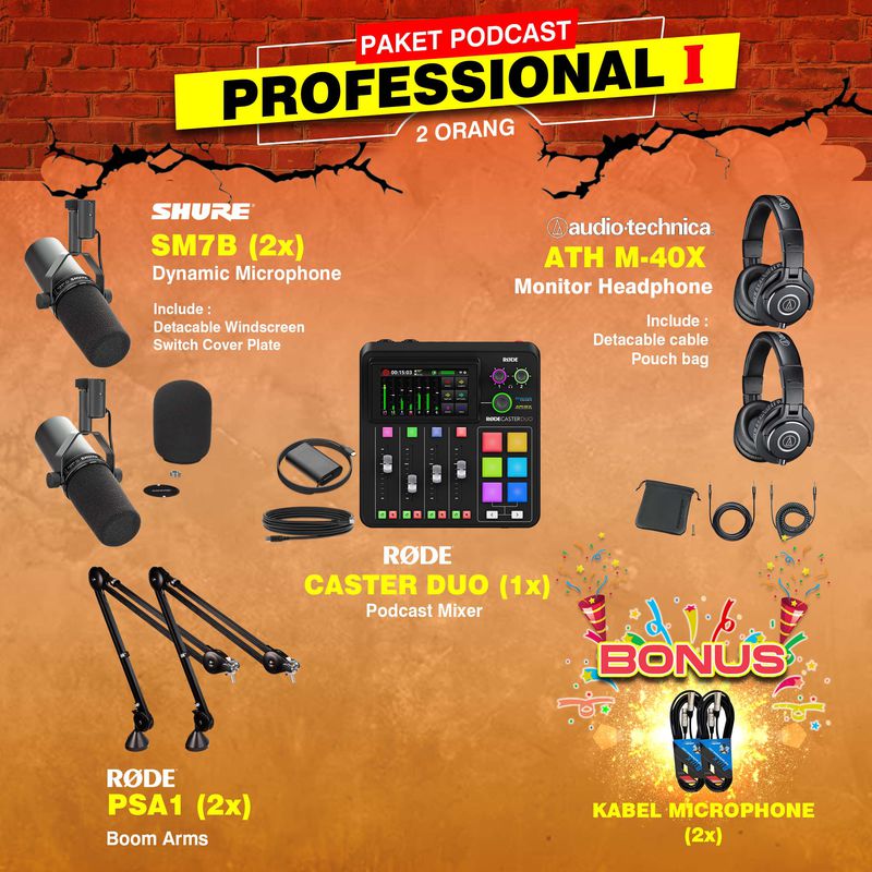 PAKET PODCAST PROFESSIONAL 2 ORANG - RODE RODECASTER PRO 2 SHURE SM7B ...