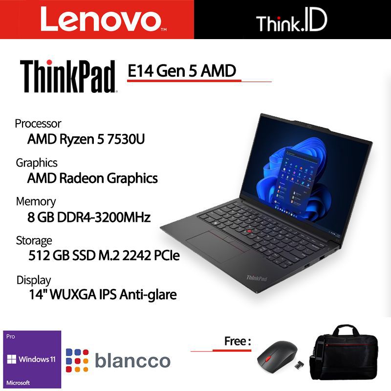 Lenovo ThinkPad E14 G5 Ryzen 5-7530U 8GB 512GB NVMe 14"IPS Win11 P V00
